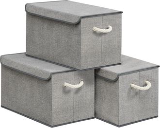 Songmics Aufbewahrungsbox mit Deckel, 3er Set, klappbar, Stoffboxen, Aufbewahrung, Organizer, f&uuml;r Kleiderschrank, Griffe, f&uuml;r Schlafzimmer, Wohnzimmer, 50 x 30