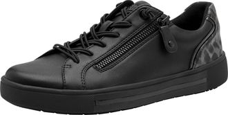 Jana Damen Sneaker flach mit Rei&szlig;verschluss Vegan, Mehrfarbig (Black/Leo), 38 EU