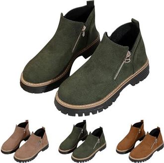 Generic Bottines plates pour femme, bottines pour femme, fermeture éclair latérale, bottines classiques, bottines tendance, bottines confortables à enfiler, b