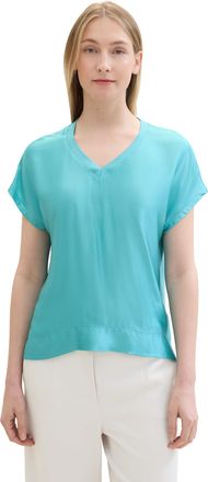 Tom Tailor Damen Basic T-Shirt in Satin-Optik, meadow teal, M