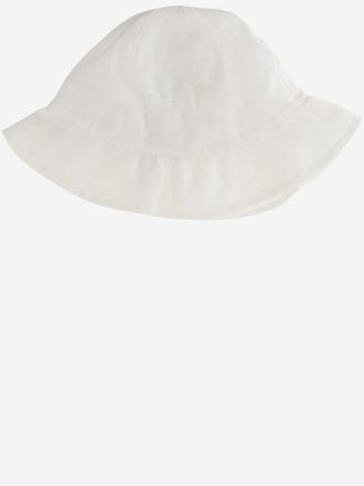 Il Gufo Girls Baby Linen Hat With Vichy Bow White Shell: Linen; Lining: Cotton