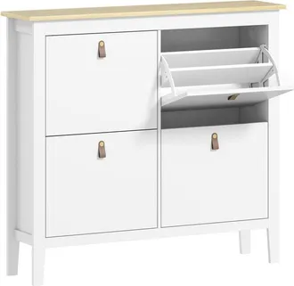HOMCOM Homcom - Meuble à chaussures armoire à chaussures 4 portes 4 étagères amovibles réglables dim. 105 x 24 x 95,5 cm blanc effet bois clair