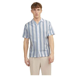 Jack & Jones Herren Jprccsummer Stripe Resort Shirt S/S Kurzarmhemd, Captains Blue/Fit:Relax Fit, S