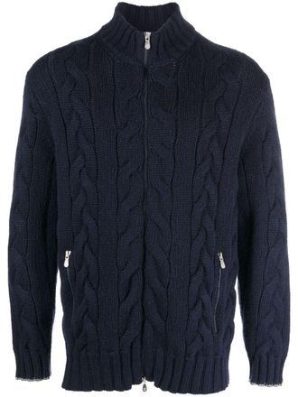 Brunello Cucinelli cardigan zippé en maille torsadée - Bleu