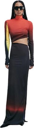 Patrizia Pepe Femme, Robes, Noir, Taille: 38 FR Robe Longue en Jersey Technique Stretch avec Imprim&eacute; D&eacute;grad&eacute;