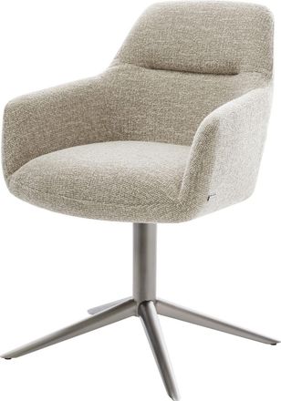 DELIFE Esszimmerstuhl Pejo-Flex Fußkreuz Graphit Webstoff Soft Beige 360° drehbar Wippfunktion Taschenfederkern