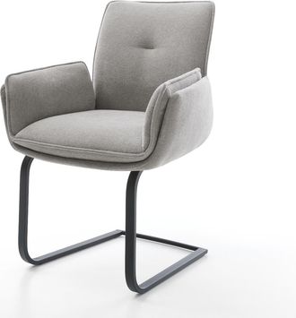 DELIFE Freischwinger Nela-Flex Strukturstoff Soft Grau Freischwinger flach Schwarz, Esszimmerst&uuml;hle