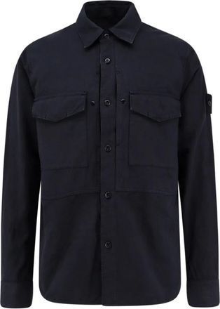 Stone Island Homme, Vestes, Bleu, Taille: XL Surchemise en Toile de Coton et Lin