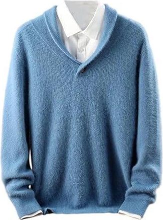 Generic Pull en cachemire de vison &eacute;pais pour homme Col ch&acirc;le Pull tricot&eacute; D&eacute;contract&eacute; Business Chaud Tops, bleu, M