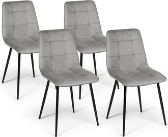 IDMarket Set mit 4 Stühlen Mila aus hellgrauem Samt für Esszimmer