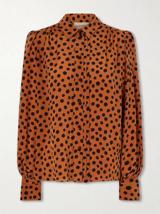 Valentino Garavani Gathered Polka-dot Silk Crepe De Chine Shirt - Animal print