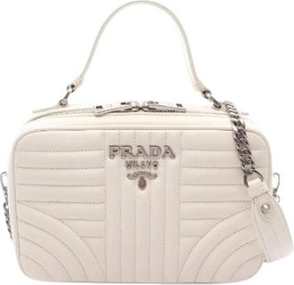 Prada Pre-owned Diagramme Leather 2way Handbag - Femme - Pre-owned - Blanc - Taille: ONE Size