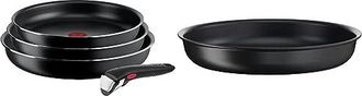 T-fal Ingenio Easy On Lot de 3 po&ecirc;les de 22/24/26 cm, antiadh&eacute;sifs Ingenio Eco Resist Po&ecirc;le induction, Aluminium, Noir, 28 cm