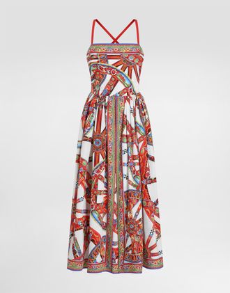 Dolce & Gabbana Kurzes Kleid Aus Popeline Mit Carretto-print - Frau Kleider Mehrfarbig 42