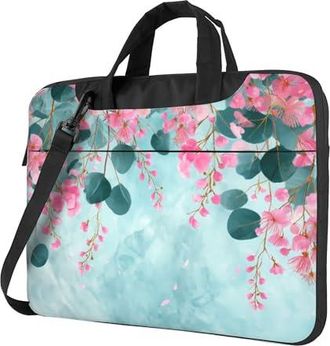 Generic Housse de protection antichoc pour ordinateur portable de 15,6 avec bandouli&egrave;re - Motif floral rose eucalyptus, multicolore, 15.6 inch