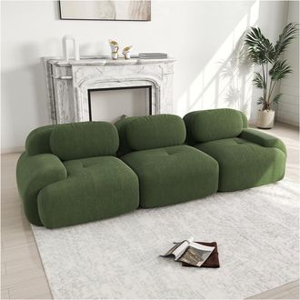 Generic Modulares Schlafsofa mit Ottomane, 3-Sitzer, modulares Cord-Sofa, ohne Montage, for Wohnzimmer, rahmenloses Sofa, mit gebogenen Armlehnen(Verde,3S)