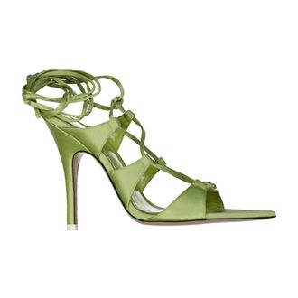 The Attico Femme, Chaussures, Vert, Taille: 38 EU Sandales en Satin &agrave; Lacets Talon 10,5 cm