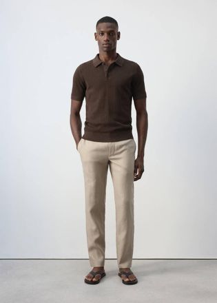 Mango Pantalon 100 % lin slim fit sable - Homme - 38 - MANGO MAN