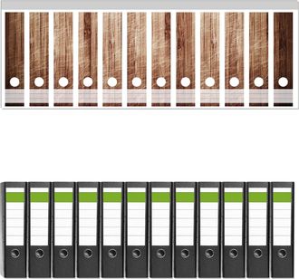 Wallario 12 Stück breite Ordner inkl. Klebeetiketten mit Motiv Desgin Holz Optik Used Look - Set mit Rückenschildern/Ordnerrücken Stickern