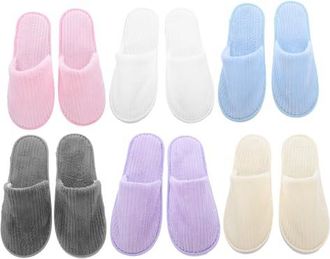 Holibanna 6 Paires Chaussons Invités Polaire Antidérapants Fermés et Lavables Pantoufles Colorées pour Spa Hôtel Voyage et Maison