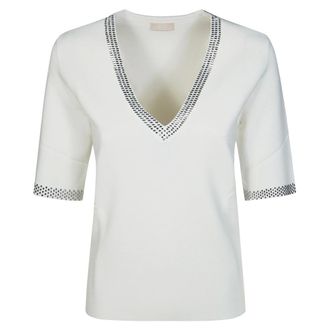 Liu Jo Femme, Pulls, Blanc, Taille: 38 FR T-shirt en maille avec pierres