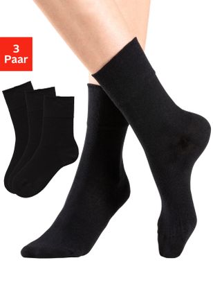 H.I.S Socken H.I.S, Damen, Gr. 35-38, schwarz (3x schwarz), Baumwolle, Elasthan, Polyamid, unifarben, elastisch, Socken, mit Komfortbund auch für Diabetiker