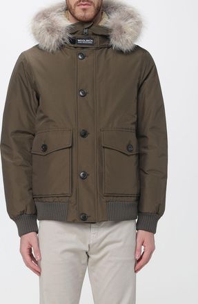 Woolrich Kurze Daunenjacke mit Shearling-Kapuze und aufgesetzten Taschen