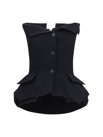 Magda Butrym Womens Top Cotton Bustier Corset Black Silk Shirt