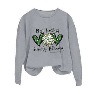 Generic Sweat à capuche à manches longues pour femme pour la Saint-Patrick - Motif trèfle vert - Pull décontracté tendance - Cadeaux de vacances, 5 - Gris, XX