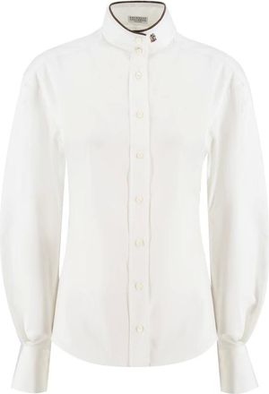Brunello Cucinelli Femme, Blouses et Chemises, Blanc, Taille: 42 FR Chemise en popeline à col montant