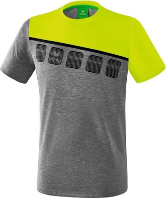 Erima Kinder 5-C T-Shirt, grau melange/lime pop/schwarz, 128