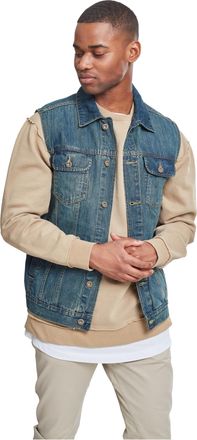 Urban Classics Herren Denim Vest - Jeansweste aus Baumwolle mit Knopfleiste, Brusttaschen und Kragen, &auml;rmellose Weste f&uuml;r Streetwear, Freizeit & Alltag,lightblue,3XL