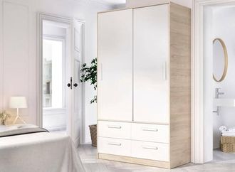 Dmora Garde-Robe 2 Portes Barzena, Meubles de Chambre, Penderie de Plain-Pied, Placard &agrave; v&ecirc;tements, 120x60 h204 cm, Blanc et Ch&ecirc;ne Clair