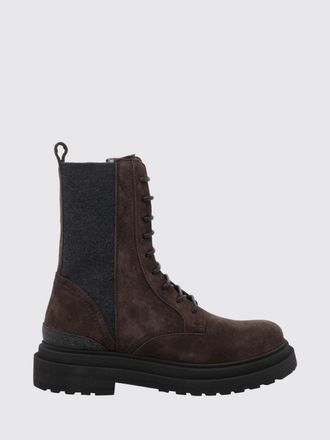 Brunello Cucinelli Wildleder-Combat-Boots mit Monili und seitlichem Rei&szlig;verschluss