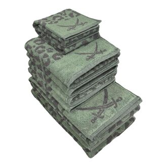 Sansibar Handtuch-Set Leo (8-teilig) - 100% Baumwolle, 550 g/m&sup2; Zwirnfrottier, edles Leo-Muster S&auml;beln, saugstark & weich (Lagune/Anthrazit)