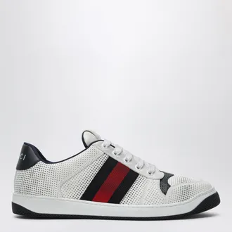 Gucci Screener Sneakers aus perforiertem Leder in Wei&szlig;/Blau