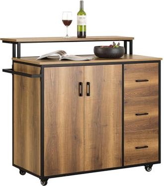 SoBuy Ilot Central Placard de Cuisine Buffet de Rangement Armoire de Cuisine Multi-rangements avec 2 Portes, 3 Tiroirs, 1 Porte-Serviettes et 1 &eacute;tag&egrave;re supp