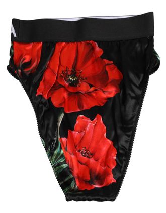 Dolce & Gabbana Floral-Print Silk Briefs - Black