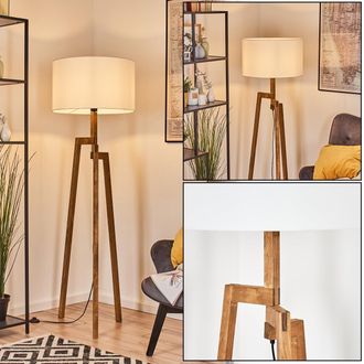 HOFSTEIN Stehleuchte Flemming, Stehlampe aus Holz im modernen Boho-Design, Schirm aus Stoff, &Oslash; 50 cm, 162,5 cm, E27, mit Fu&szlig;schalter - Wohnzimmer, Schlafzimmer