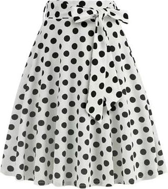 Generic Jupe trapèze ceinturée Rouge Taille Haute imprimé à Pois pour Femmes dété en vêtements Pinup Rockabilly-Blanc-S
