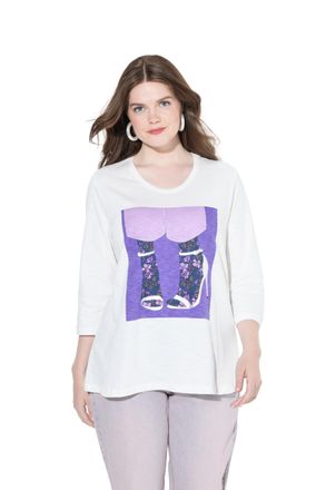 Ulla Popken Damen T-Shirt, Frontdruck Schuh, Offwhite, 54-56 EU