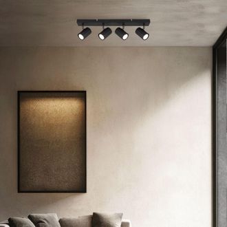 Globo Lighting Globo Lighting - Plafonnier 4 flammes noir 4 flammes GU10 Plafonnier salon, orientable, aluminium, m&eacute;tal, 4x GU10, LxlxH 53x6x14,5cm