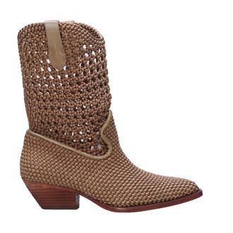 Ash Beige Kalbsleder Cowboy Stiefel - - Shoes - Damen - Beige - 40 EU