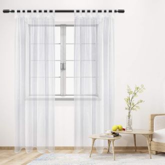 Woltu Voile Gardinen Vorhang Transparent kurz mit Schlaufen, Stores Gardinen Schals f&uuml;r Wohnzimmer Schlafzimmer Kinderzimmer Wei&szlig; 140x225 cm (1 St&uuml;ck)