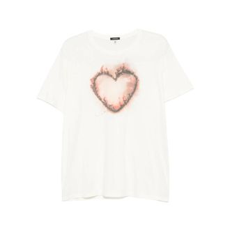 R13 Homme, Tops, Blanc, Taille: M T-shirt col rond imprim&eacute; coeur