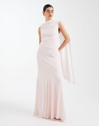 Six Stories Bridesmaid - Crepe-Maxikleid in Hellrosa mit hohem Wasserfallausschnitt