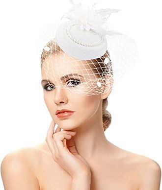 Generic Bracelet à clés Chapeaux pour femmes Fascinators Femmes Pilulier Chapeau de fleurs pour thé mariage église serre-tête homme, Blanc., taille unique