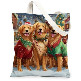 Generic Sacs fourre-tout en toile pour chiens de No&euml;l, sacs r&eacute;utilisables, vintage l&eacute;gers et lavables avec bandouli&egrave;re en toile, Blanc, 13x15 Inch