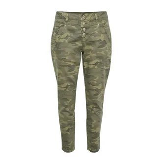 Cream Gr&uuml;ne Camo Twill Cropped Hose - - Trousers - Damen - Grau - W32