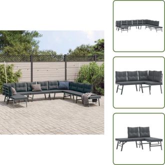 vidaXL 7-tlg. Garten-Sitzgruppe mit Kissen Schwarz Stahl - Gartengruppe - Gartenm&ouml;bel Set - Esszimmerset Outdoor - Essplatz Im Freien - Balkonm&ouml;bel